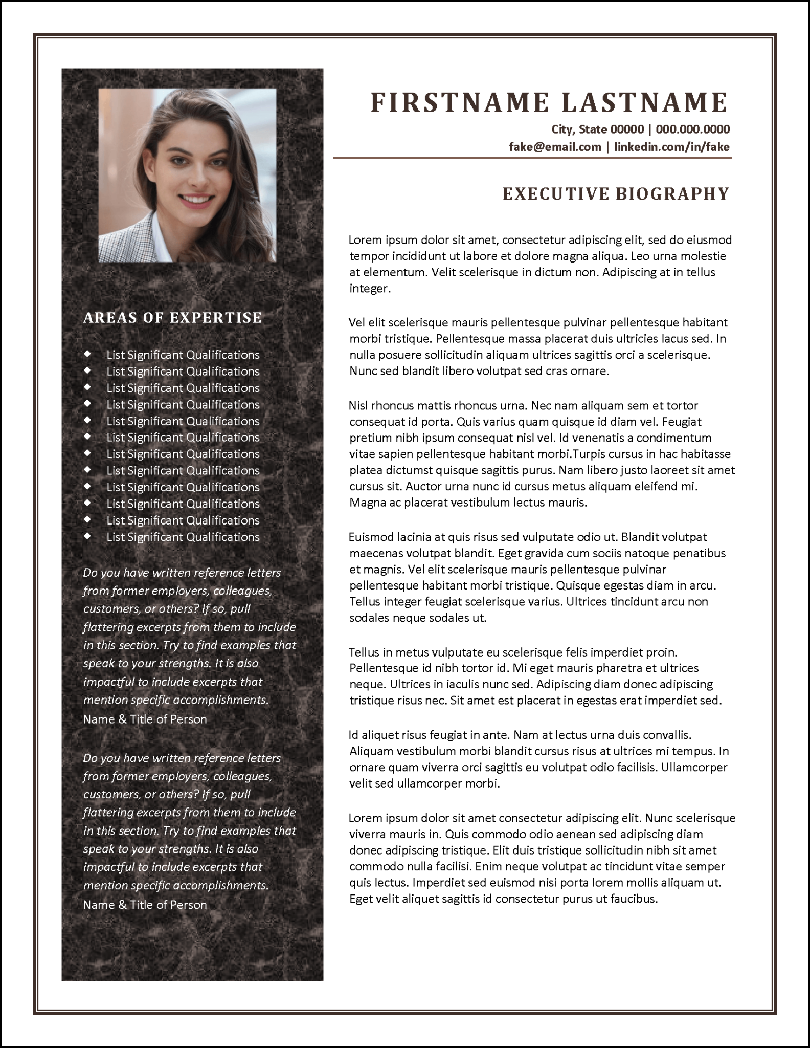 Modern Classic Executive Profile, Bio, References & Letter Templates