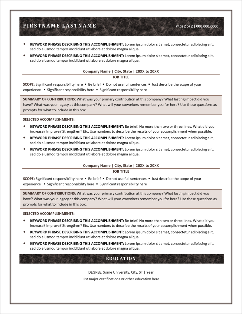Modern Classic Executive Profile, Bio, References & Letter Templates