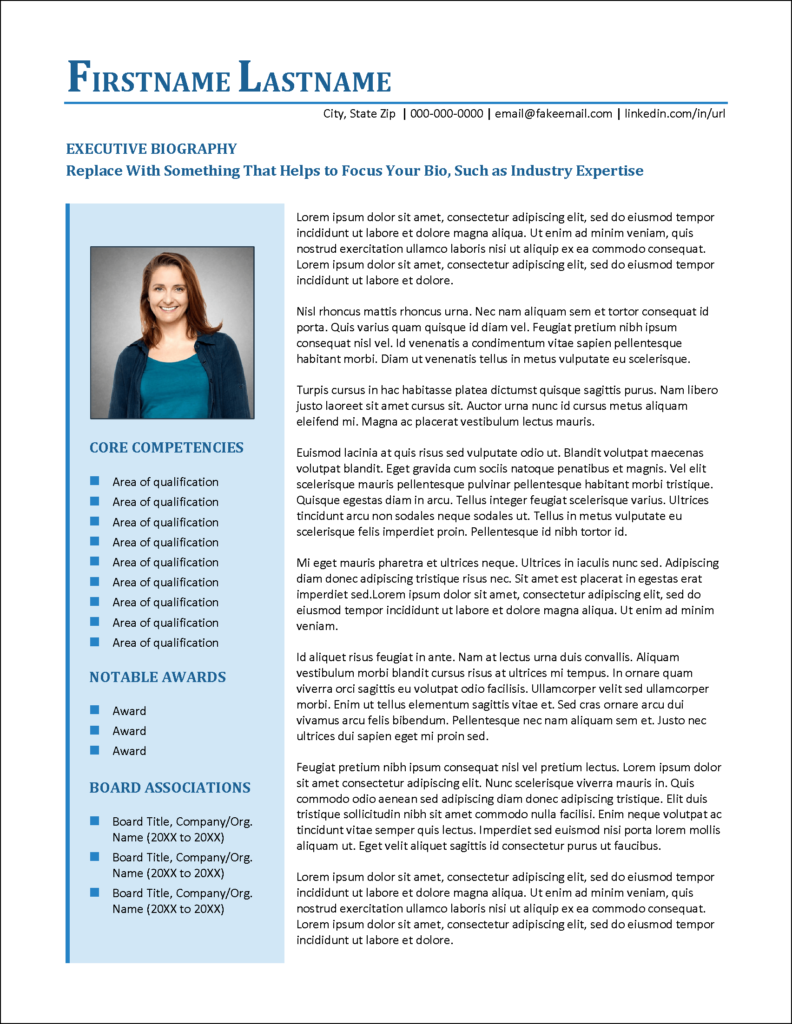 Executive Value Profile, Bio, References & Cover Letter Templates