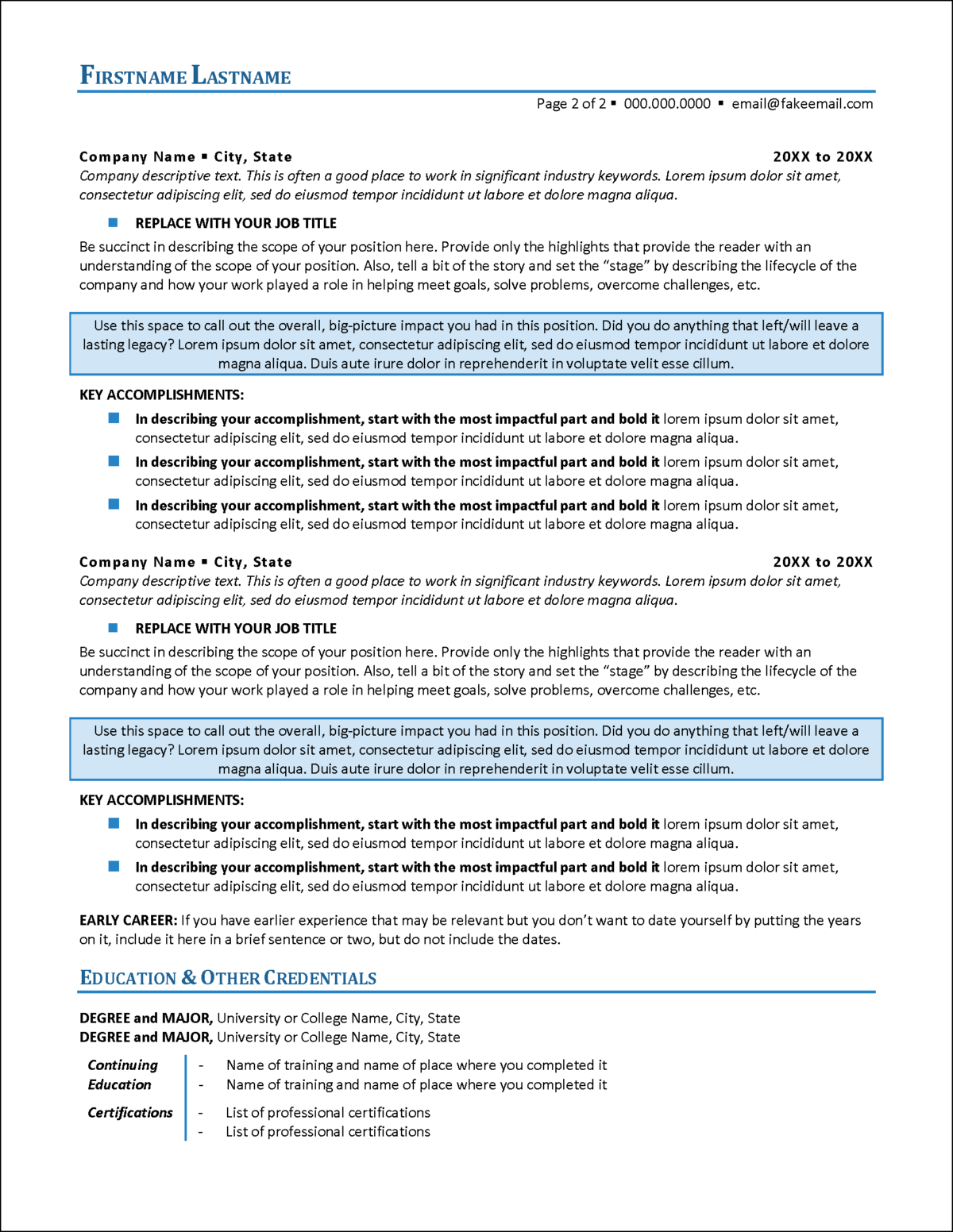 Executive Value Profile, Bio, References & Cover Letter Templates