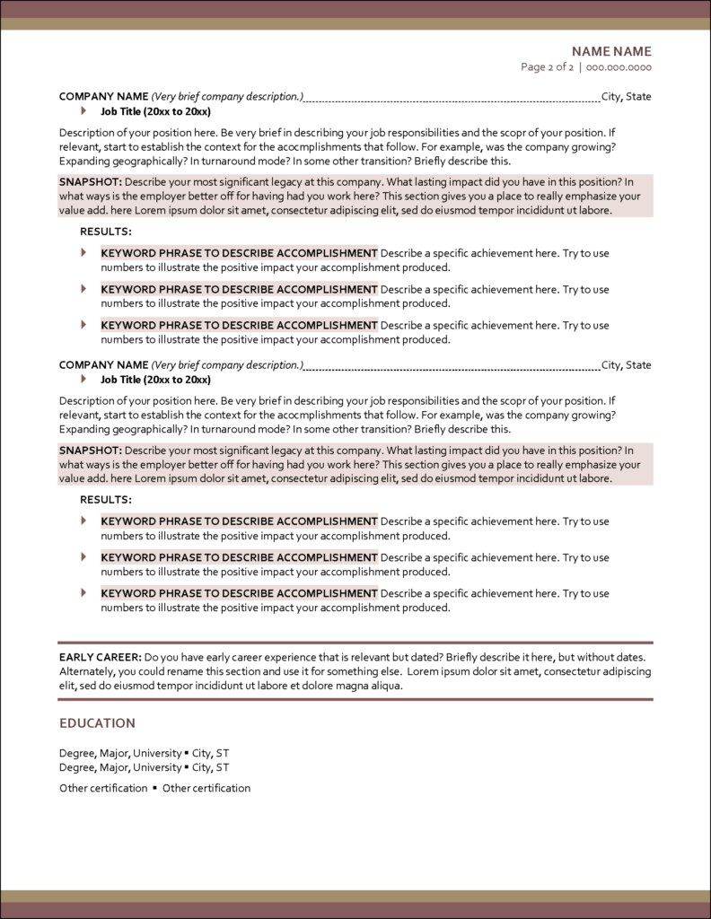MS Word Template for a Versatile Resume Format