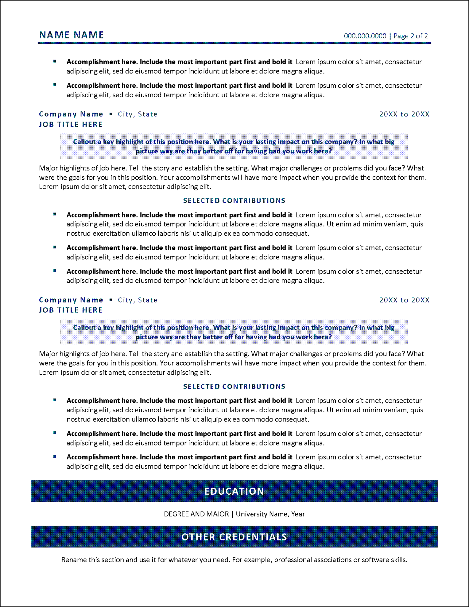 Flexible Executive Resume Template for Microsoft Word