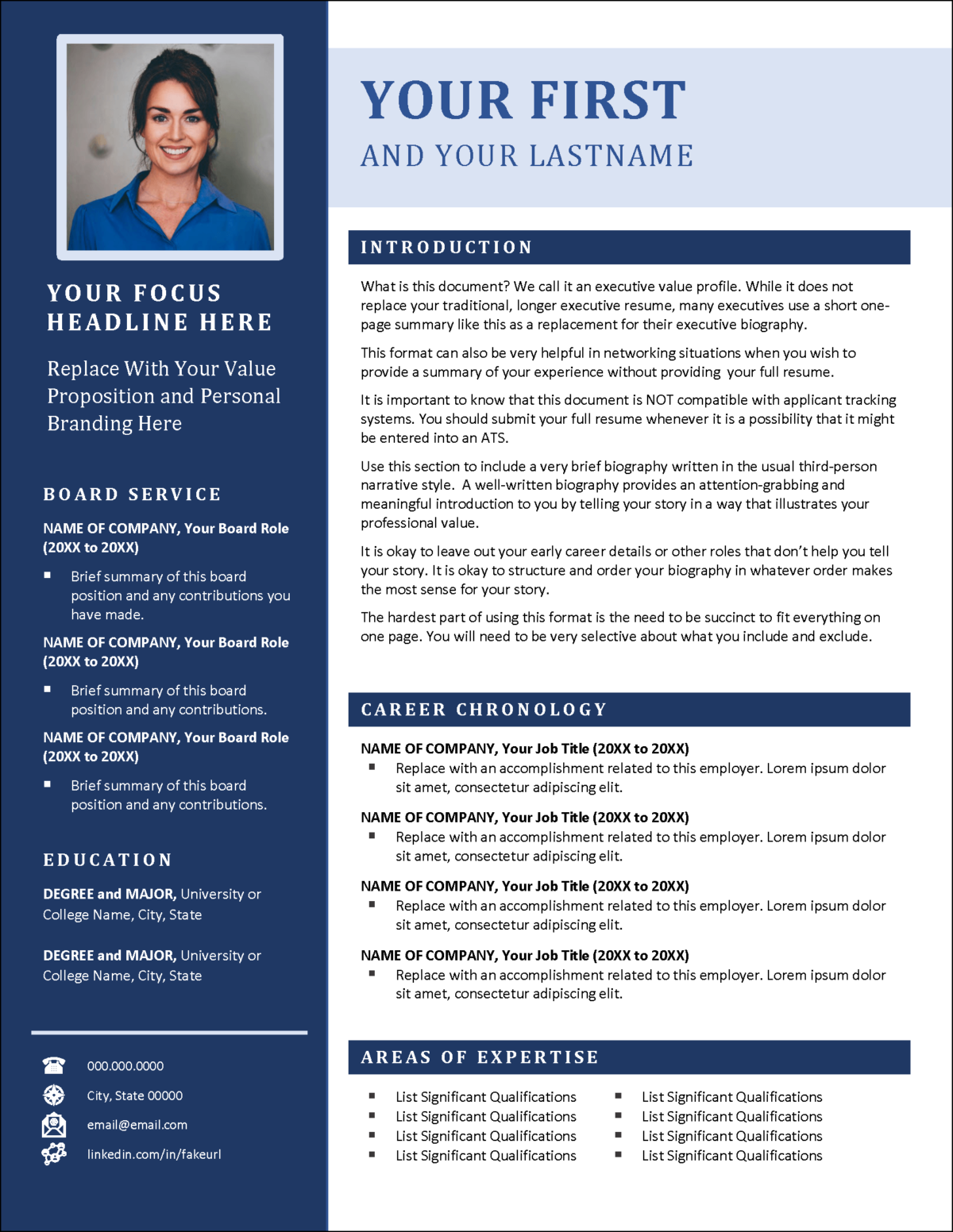 Traditional Executive Resume for Microsoft Word