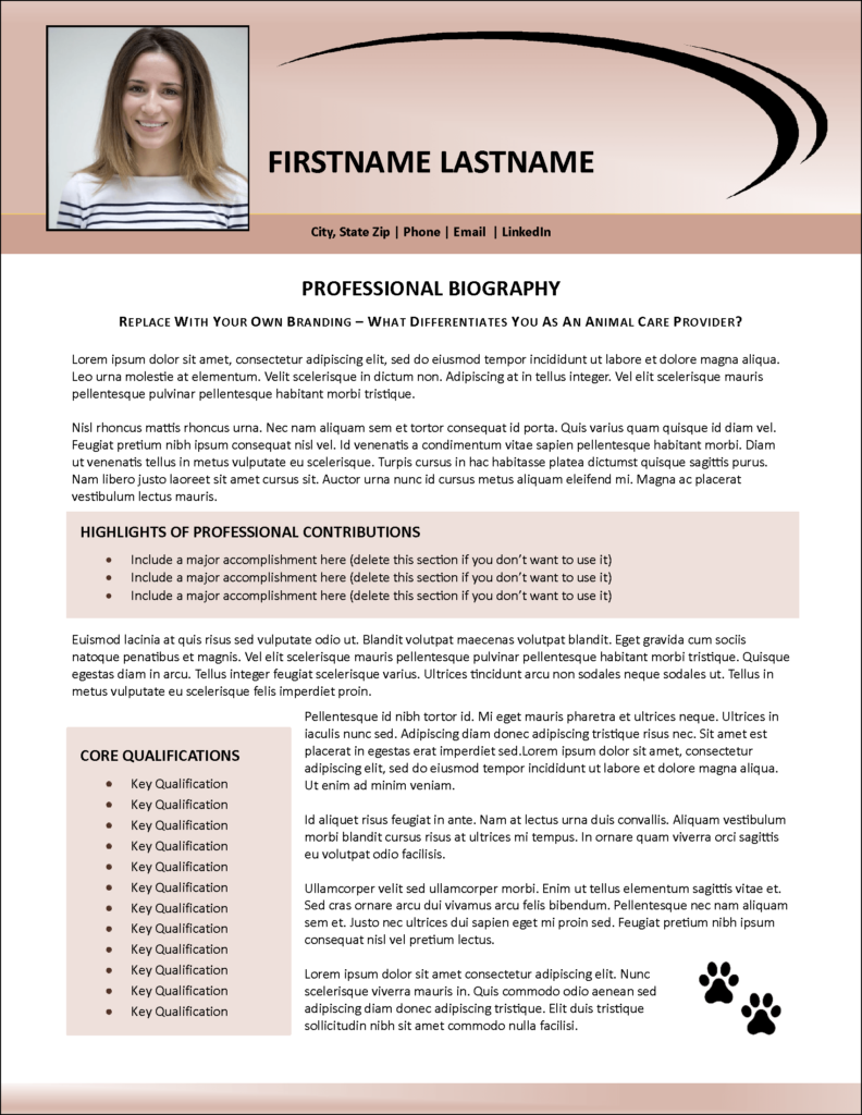 Custom-Designed Animal Care Resume Template for Word