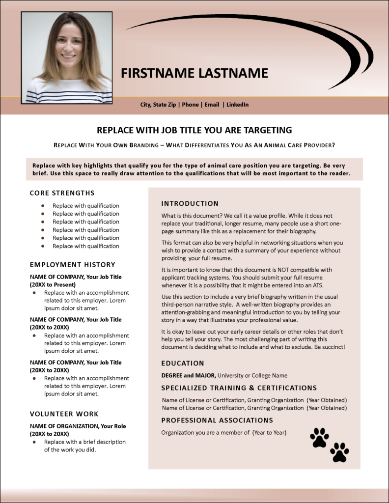 Animal Care-Themed Career Templates