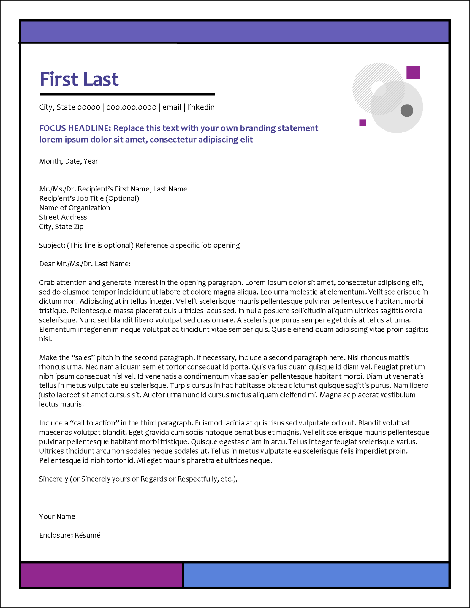 Creative Executive Profile, Bio, References & Cover Letter Templates