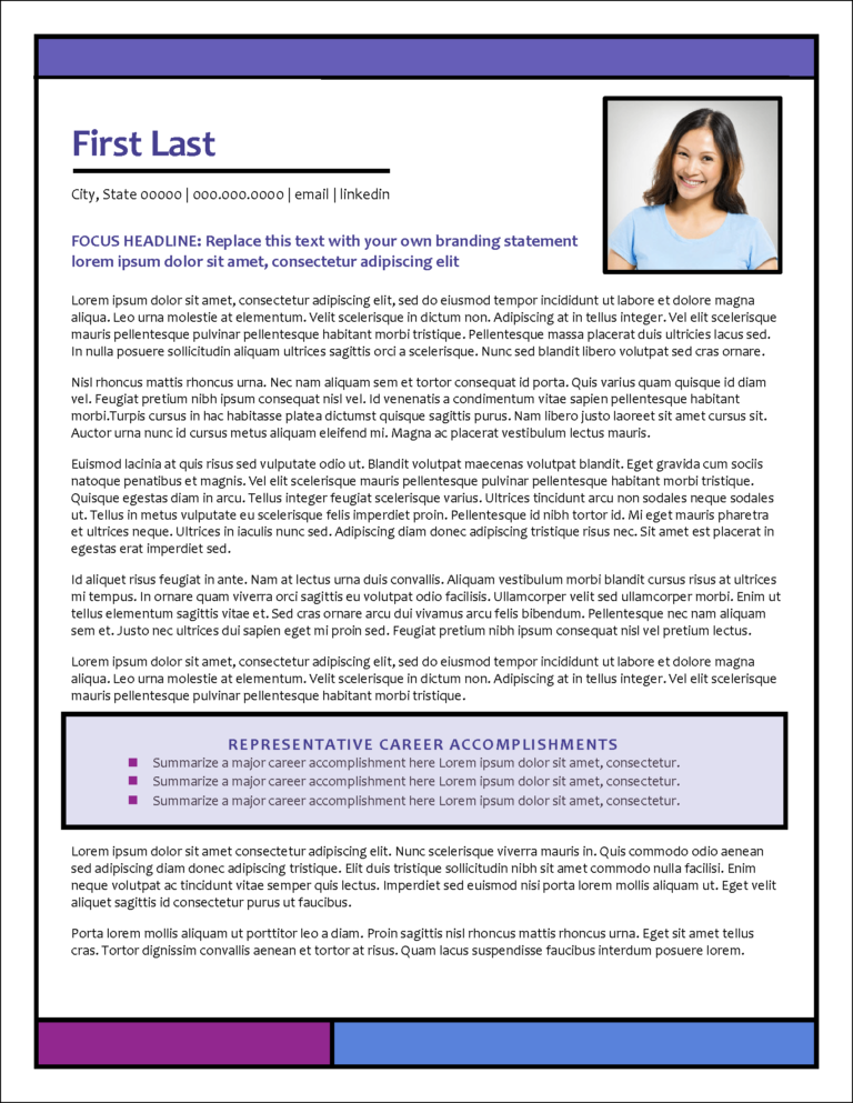 Creative Executive Profile, Bio, References & Cover Letter Templates