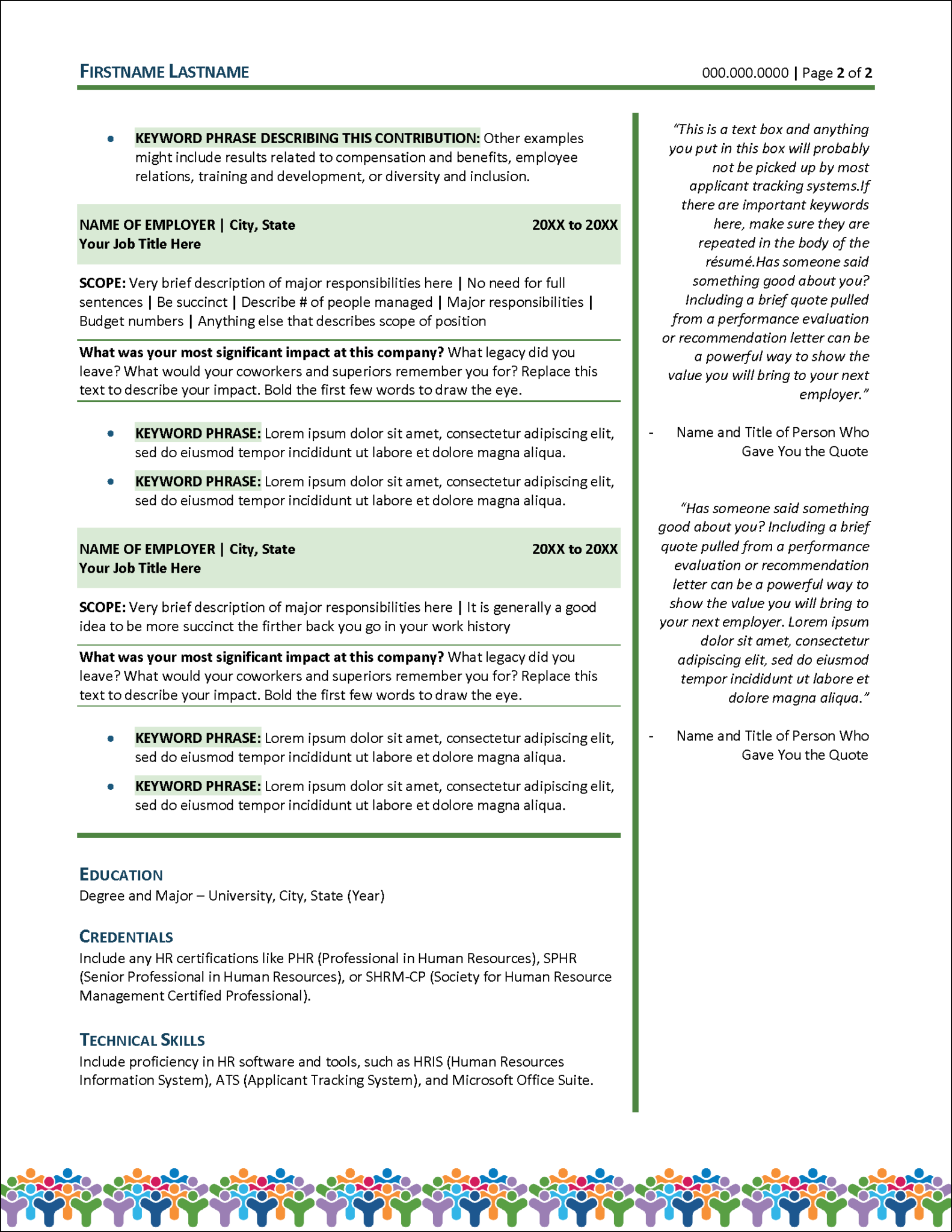 Custom-Designed Human Resources Resume Template for Word