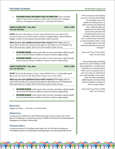 Human Resouces Profile, Biography, References & Cover Letter Templates