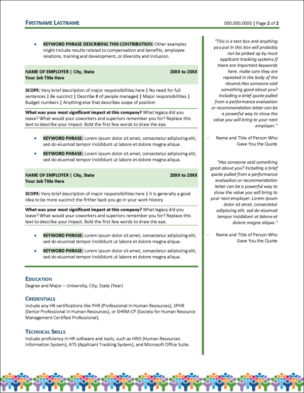 Human Resouces Profile, Biography, References & Cover Letter Templates