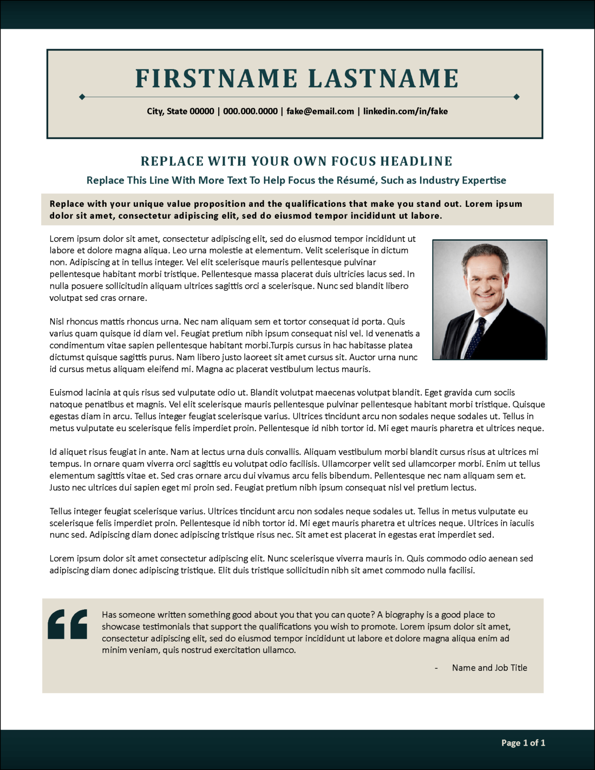 Editable Executive Profile, Biography, References & Cover Letter Templates