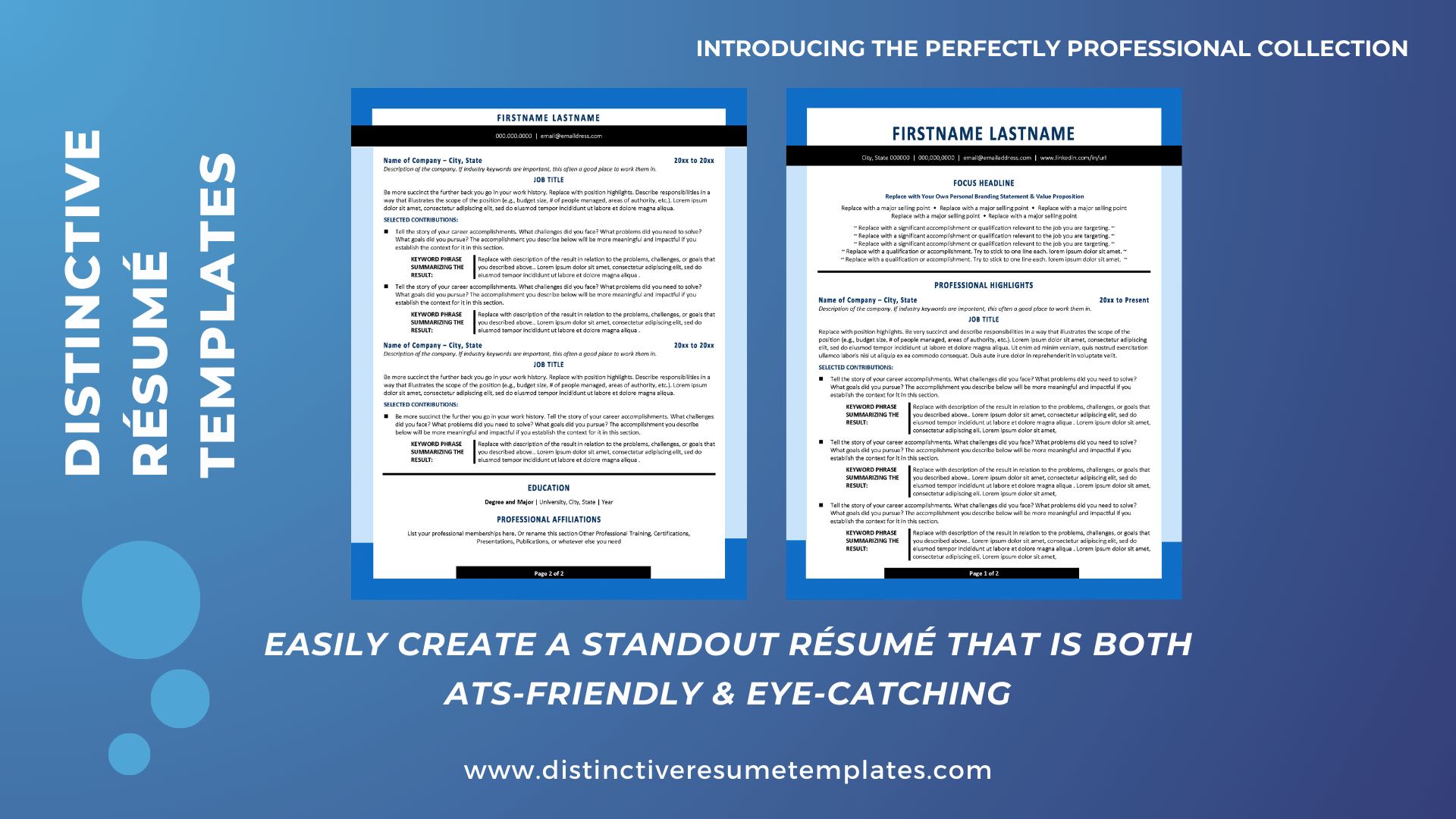 Professional Modern Resume Template | Distinctive Templates