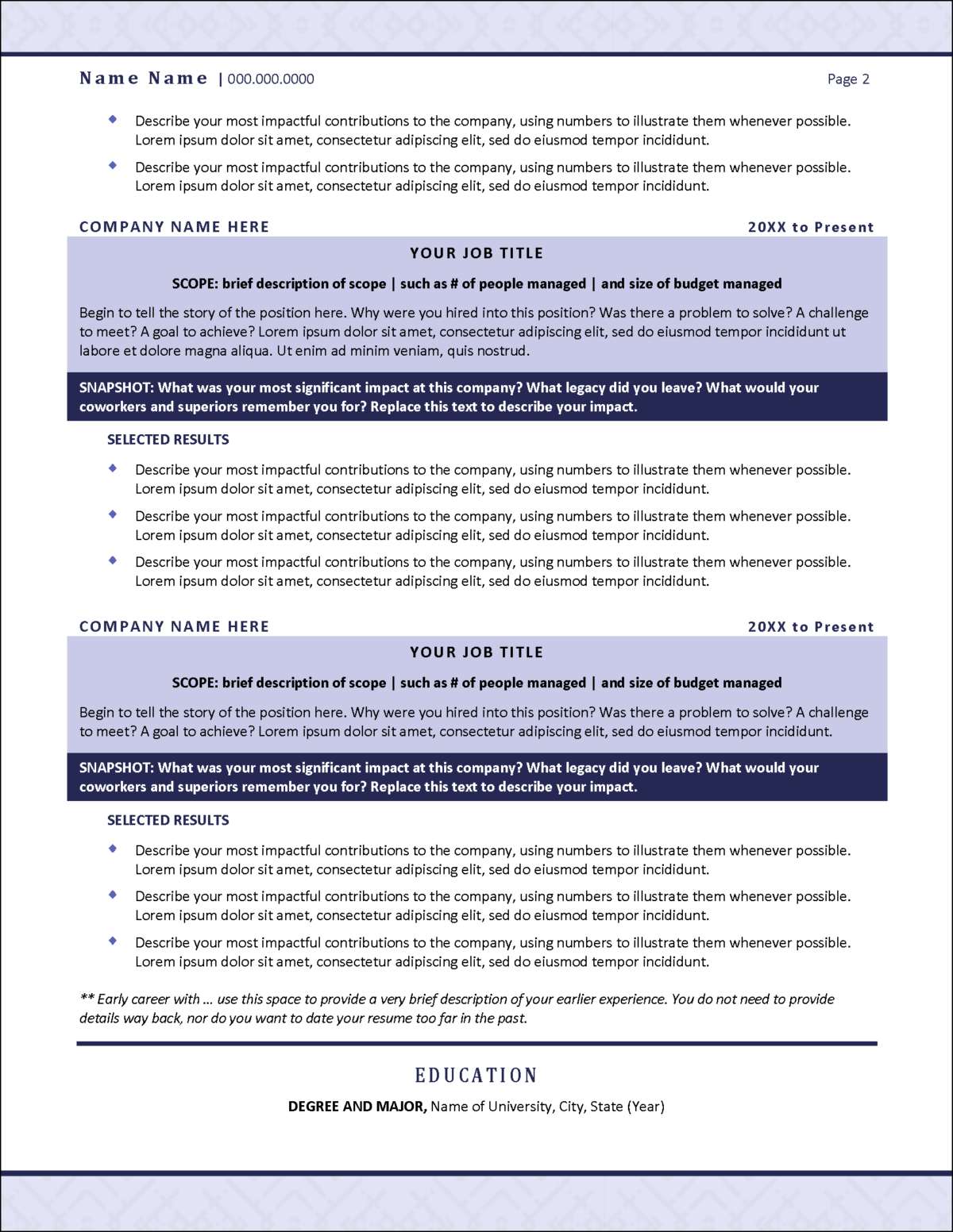 MS Word Career Templates Set for Experienced Professionals ...