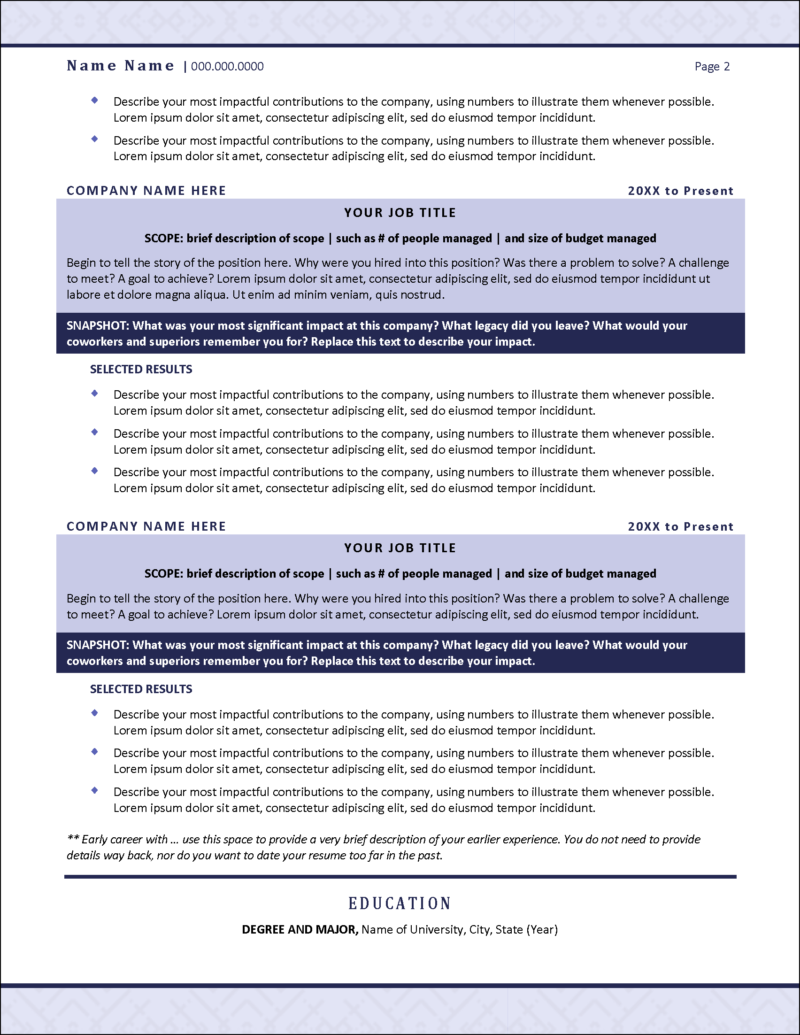 MS Word Career Templates Set for Experienced Professionals ...