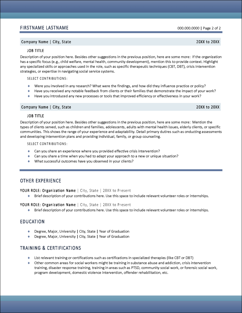 Specialized Social Work Resume Template | Distinctive Templates