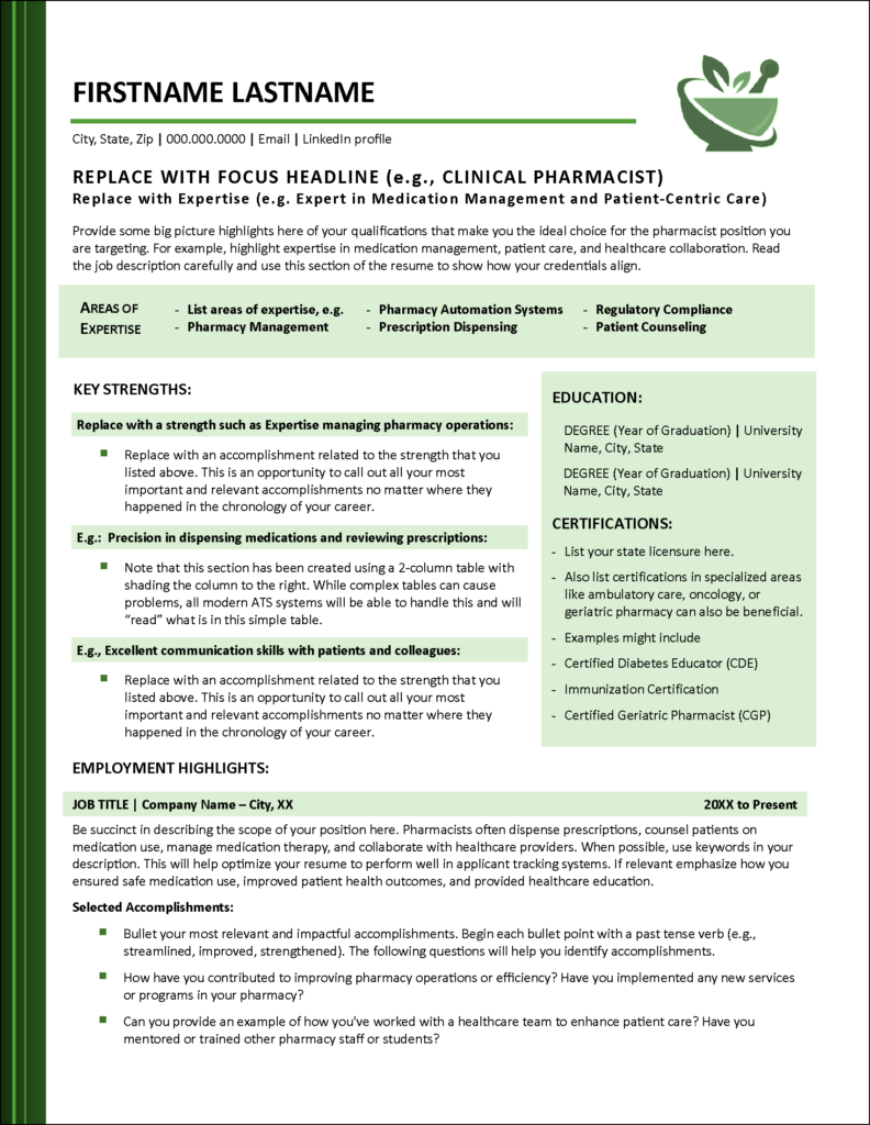 Essential Career Templates Set for Pharmacists | Distinctive Templates