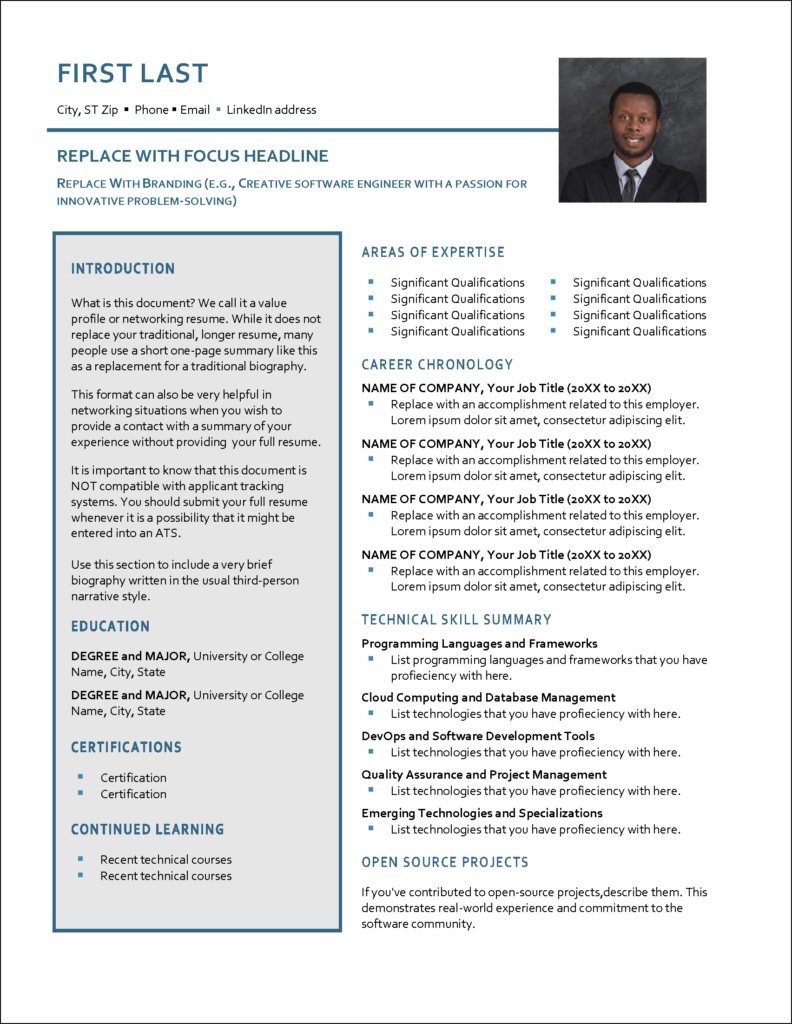 Advanced Software Engineer Resume Template | Distinctive Templates