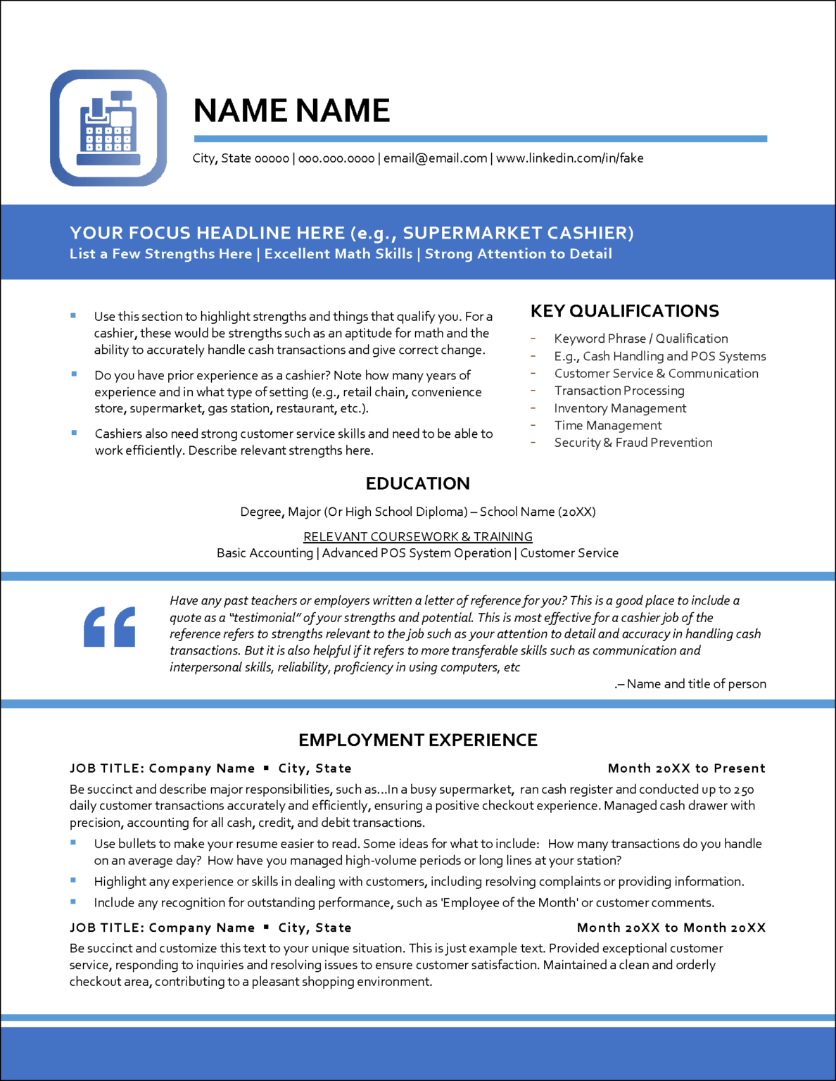 Essential Career Templates Set for Cashiers | Distinctive Templates