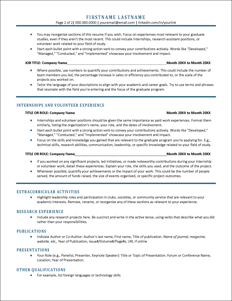 MS Word Templates Set for Graduate School Applications | Distinctive ...