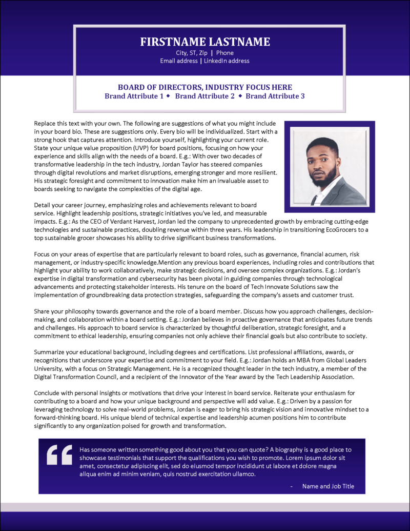 Elite Resume Template for Board of Directors | Distinctive Templates