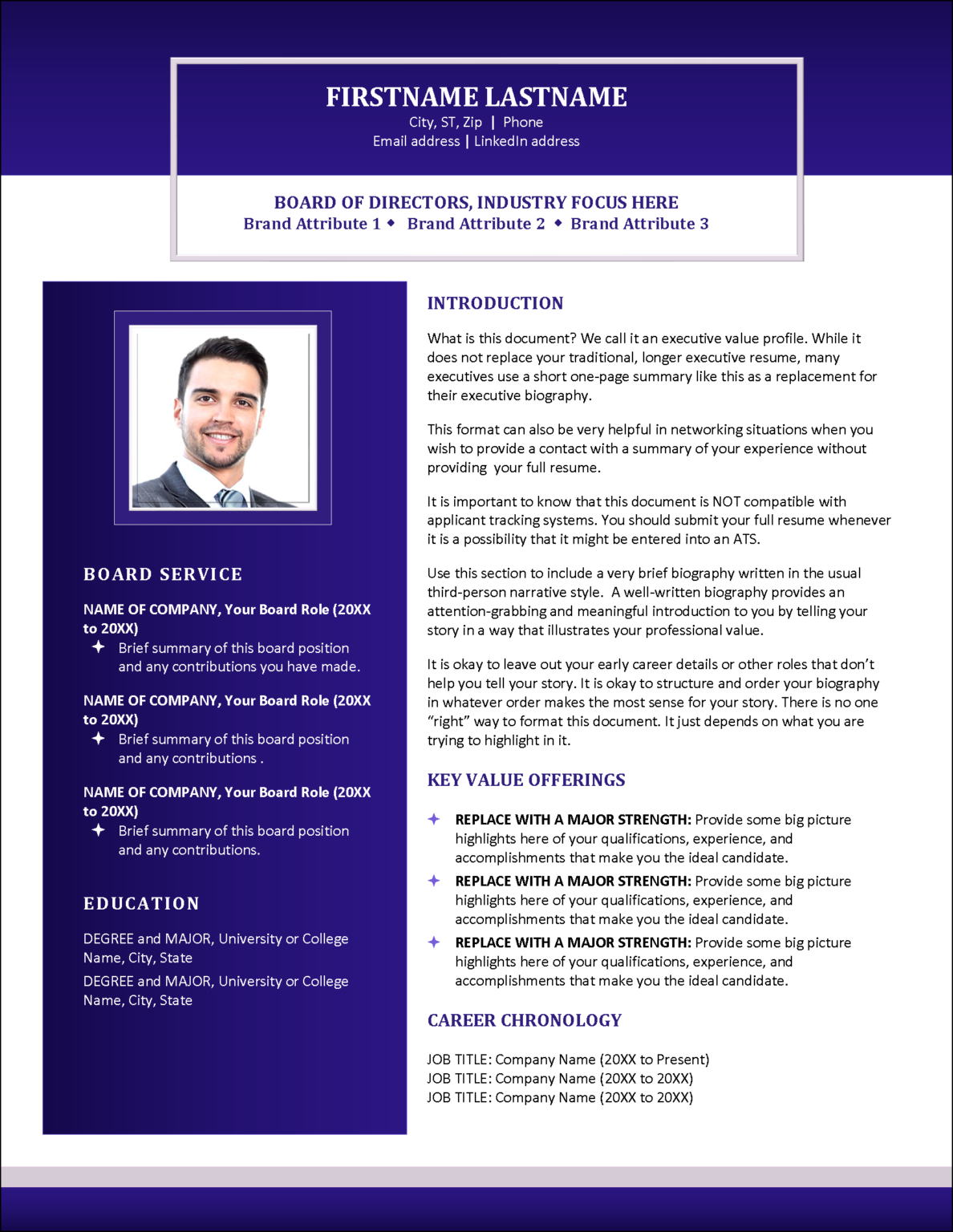 Board of Director Biography and Letterhead Templates Bundle