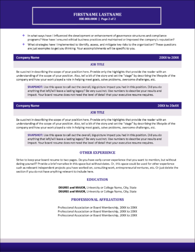 Elite Resume Template for Board of Directors | Distinctive Templates