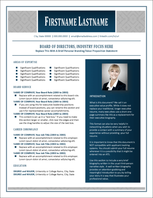 Board of Director Biography and Letterhead Templates Bundle