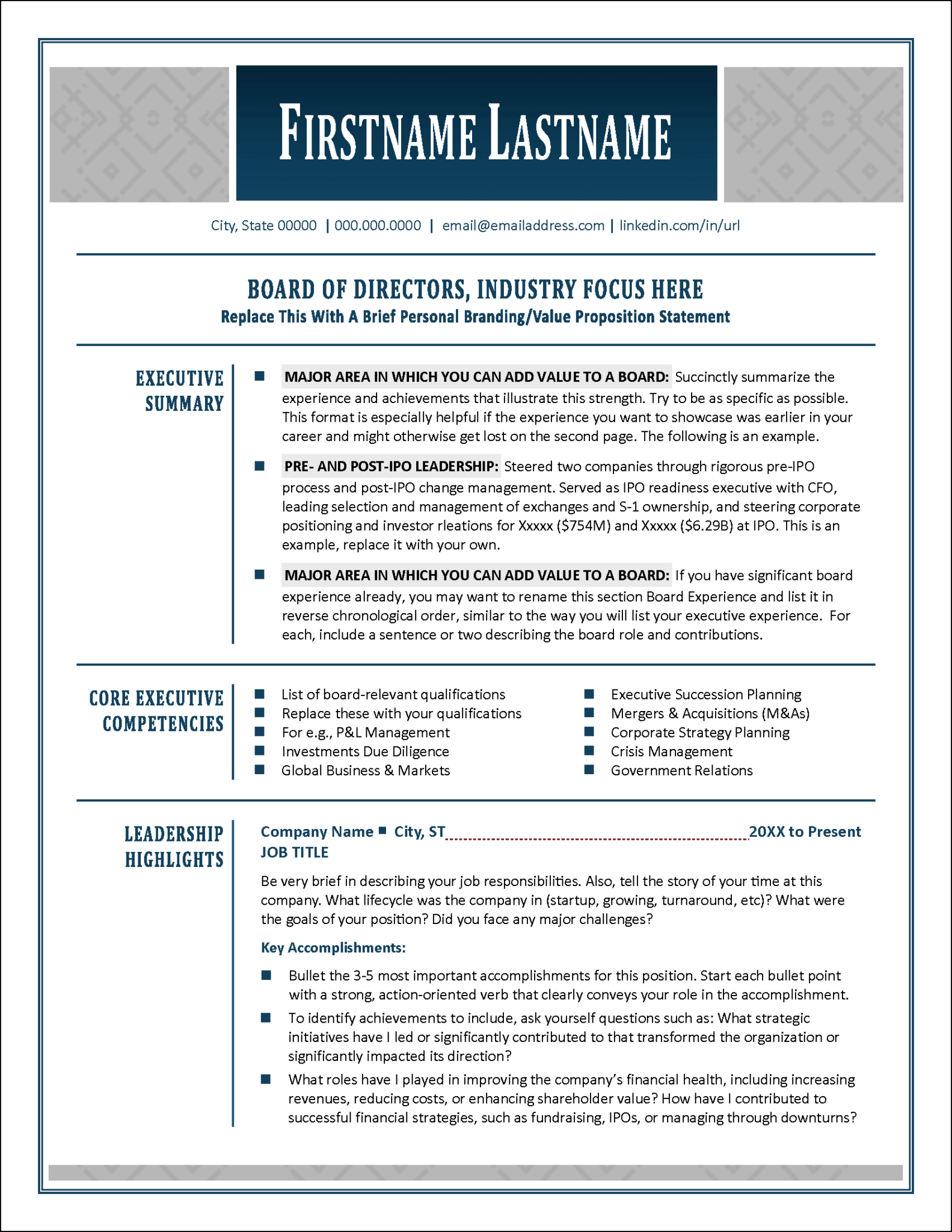 Board Resume Writing Toolkit - Distinctive Resume Templates