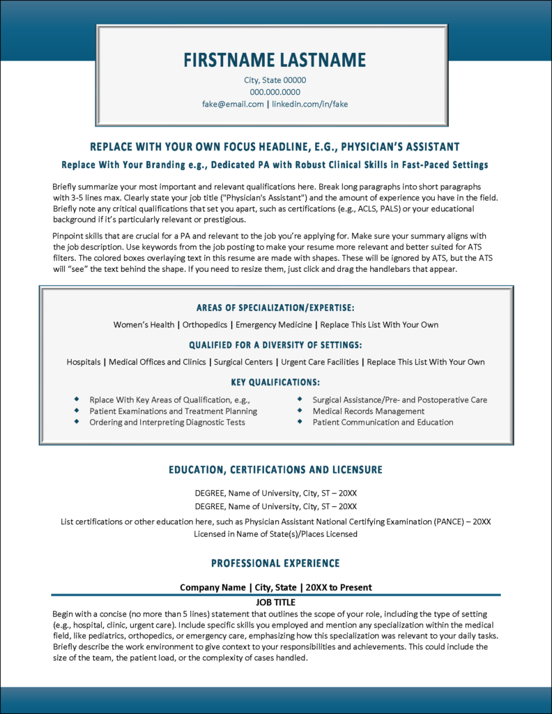 Coordinated Physician’s Assistant Career Template Set | Distinctive ...