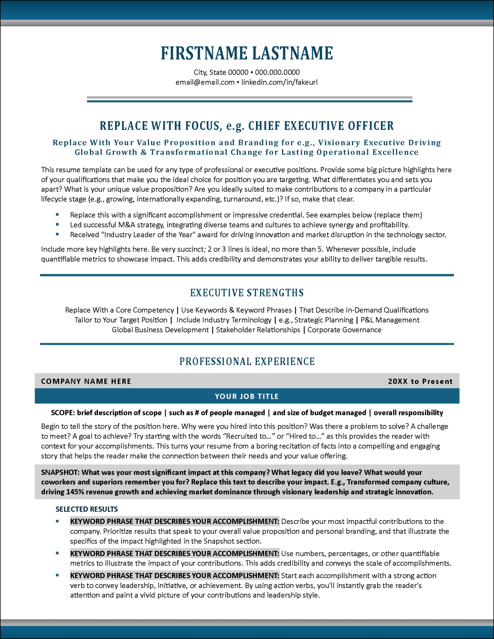 Executive Resume Writing Toolkit - Distinctive Resume Templates