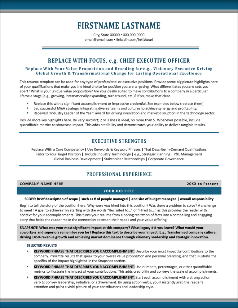 Executive Resume Writing Toolkit - Distinctive Resume Templates