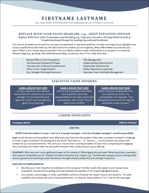 Executive Resume Writing Toolkit - Distinctive Resume Templates