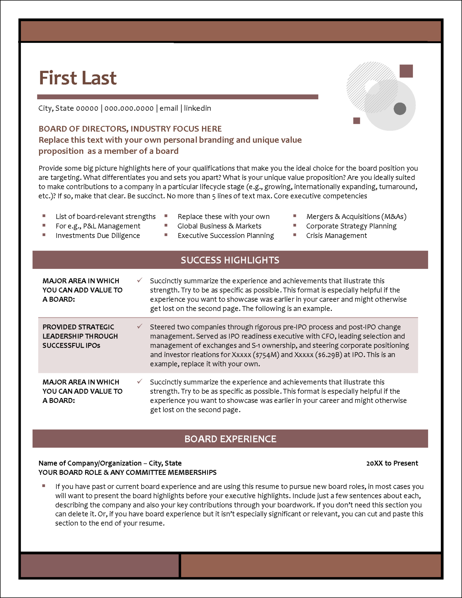 Executive Document Set of Templates for Board Applications ...