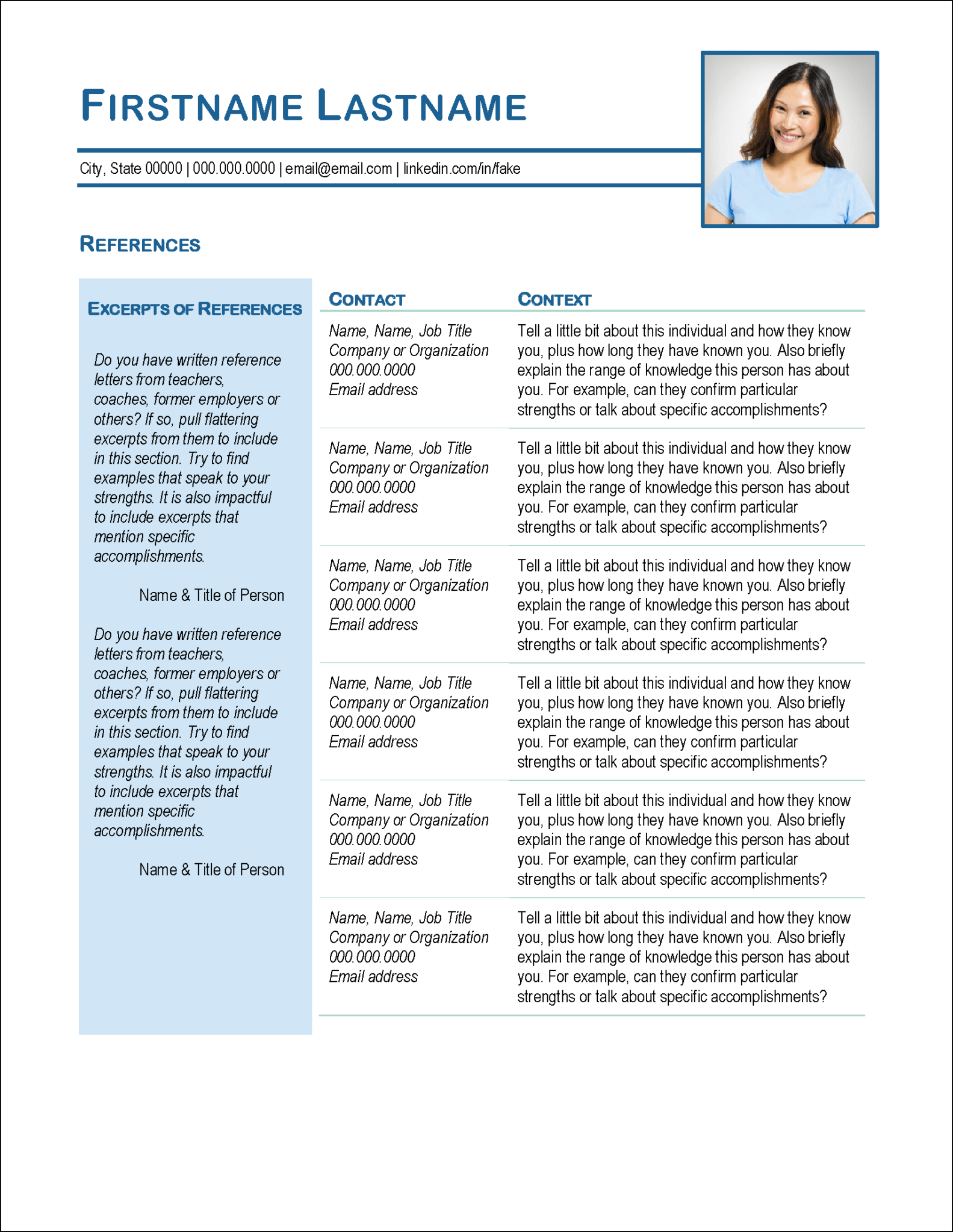 Tutor Resume Addendum, Biography, References & Letter Templates