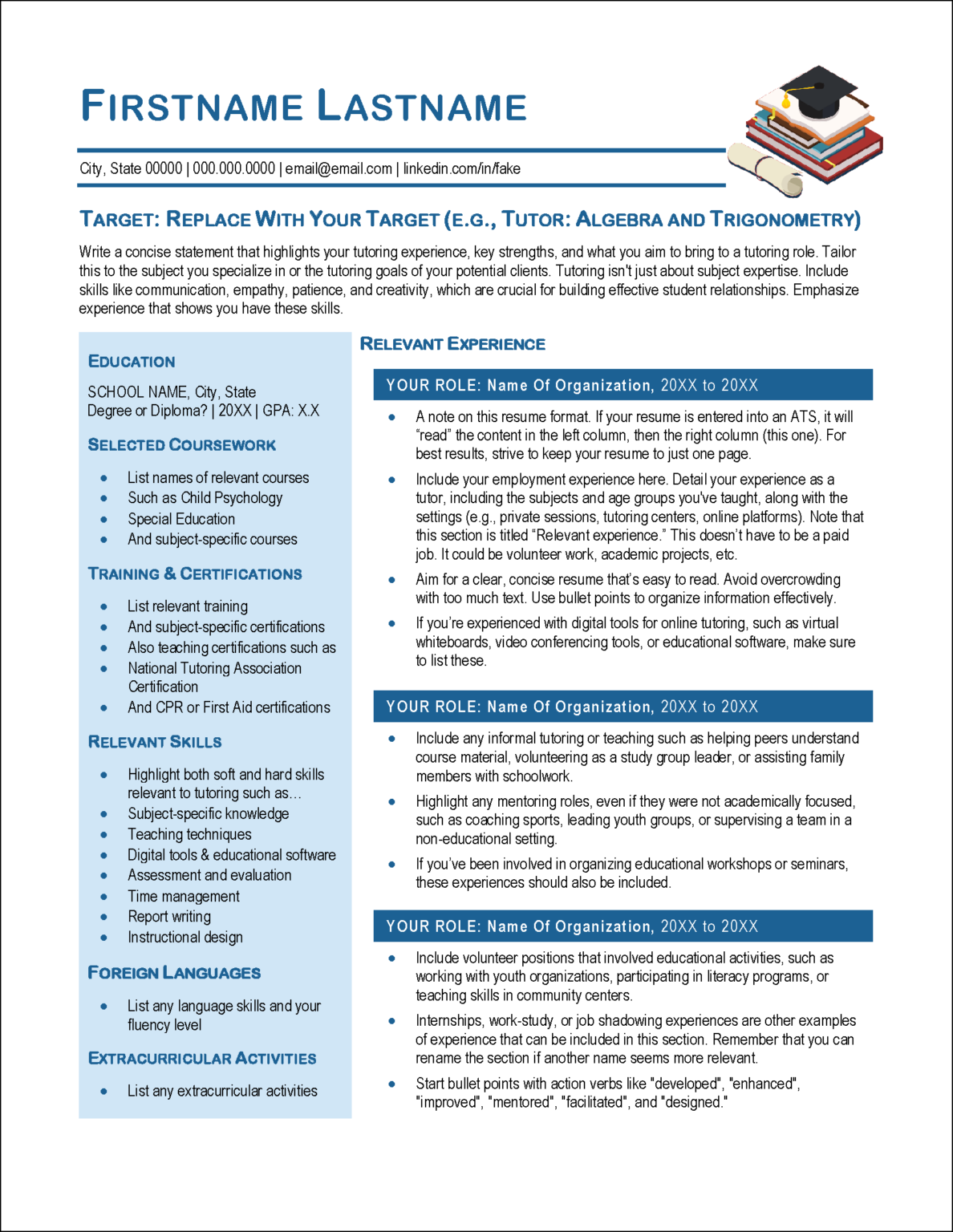 Flexible Tutor Resume Template | Customizable & ATS-Friendly