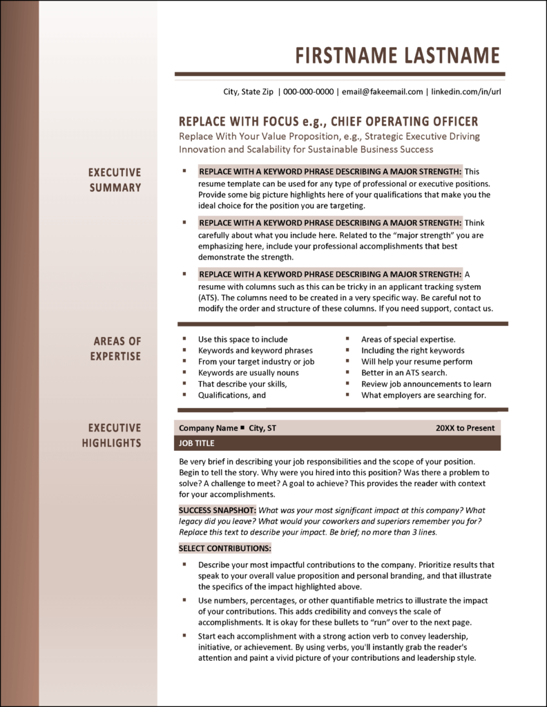 Executive Resume Writing Toolkit - Distinctive Resume Templates