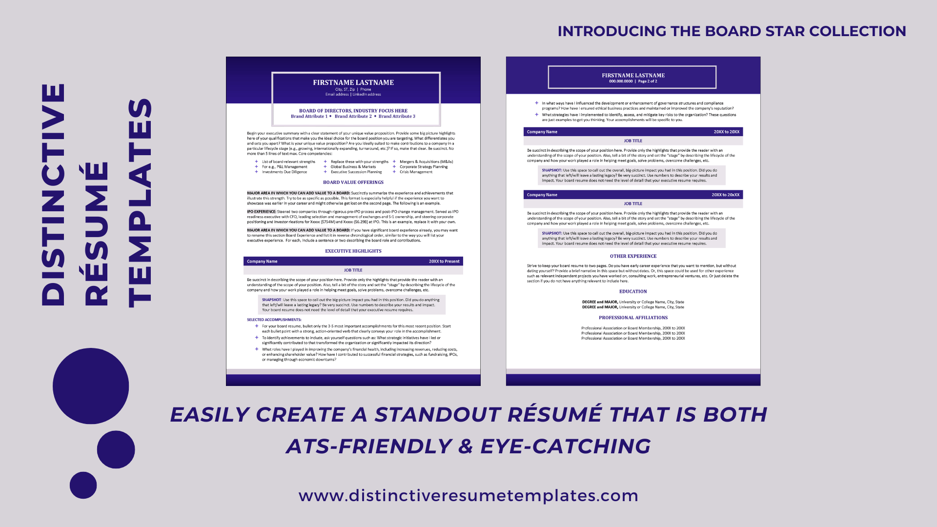 Elite Resume Template for Board of Directors | Distinctive Templates