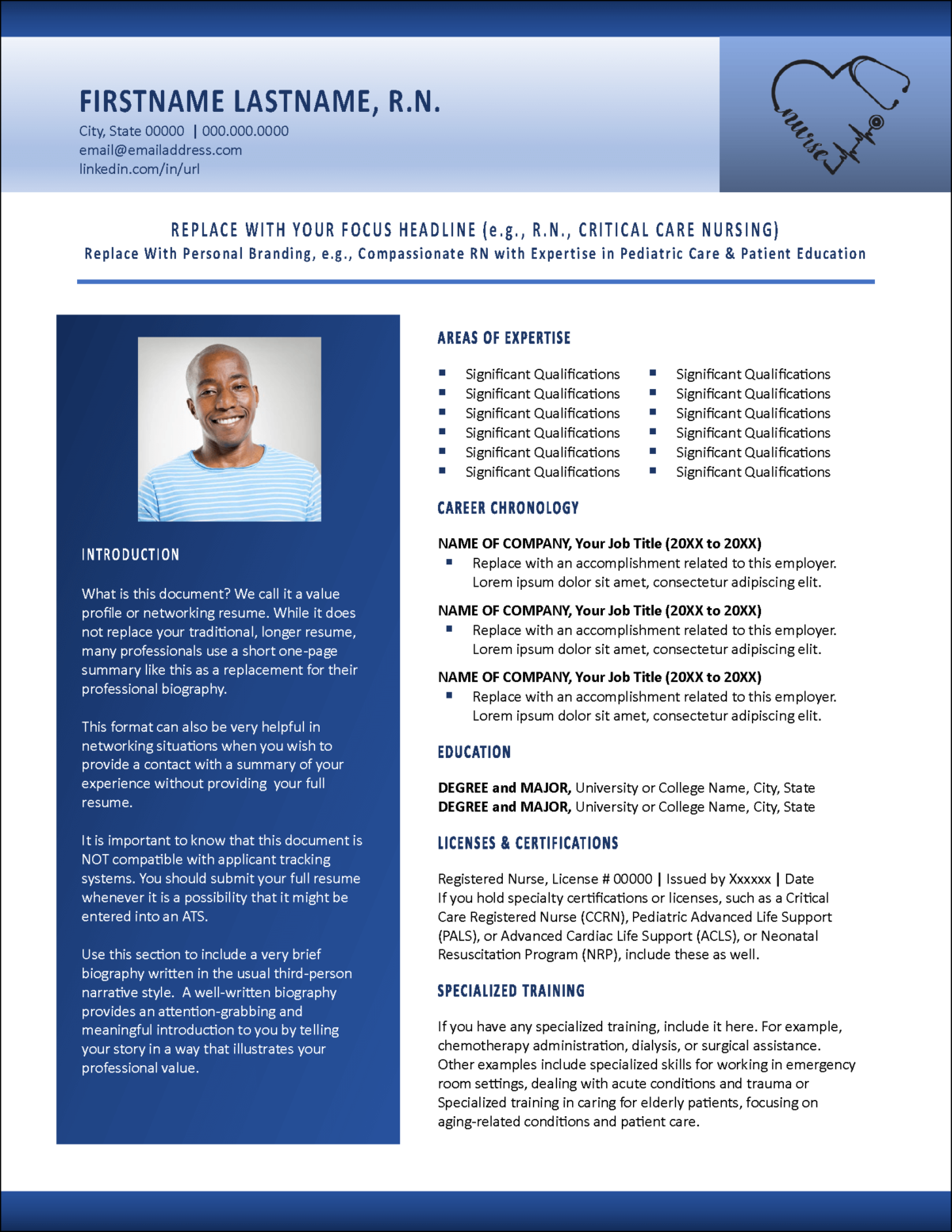 Professional RN Resume Template | Distinctive Templates