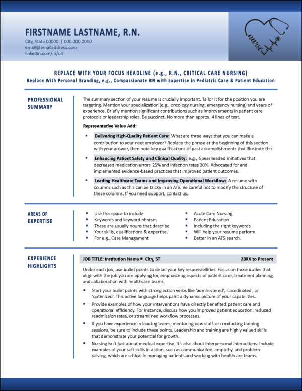 Healthcare Resume Templates | Distinctive Resume Templates