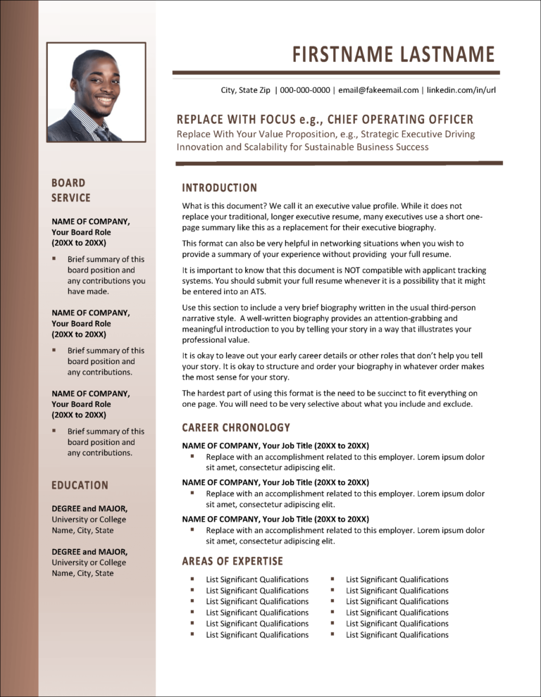 Standout Executive Profile, Biography, References & Cover Letter Templates