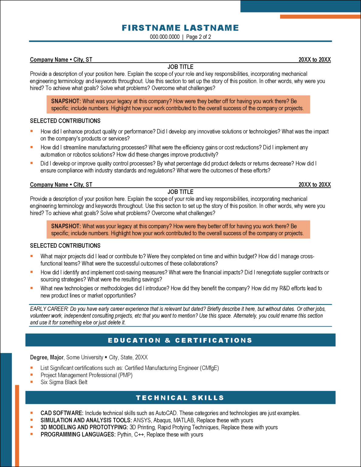 Mechanical Engineer Resume Template | ATS-Friendly & Customizable