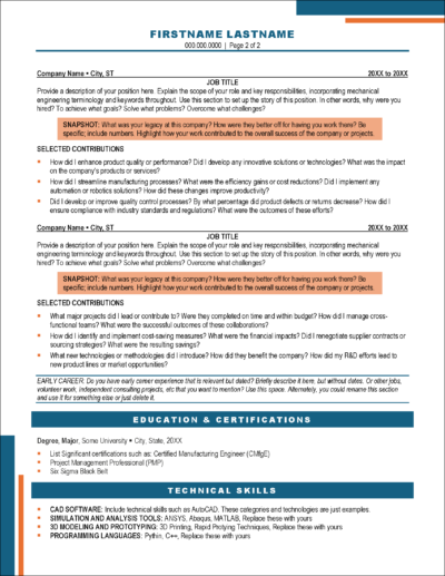 Mechanical Engineer Bio, Addendum, References & Cover Letter Templates