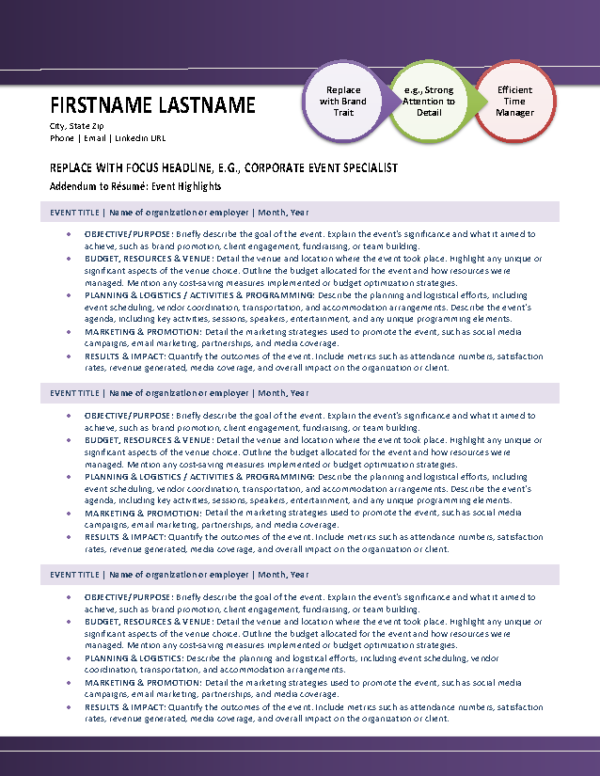 Event Planner Resume Template | ATS-Friendly & Customizable