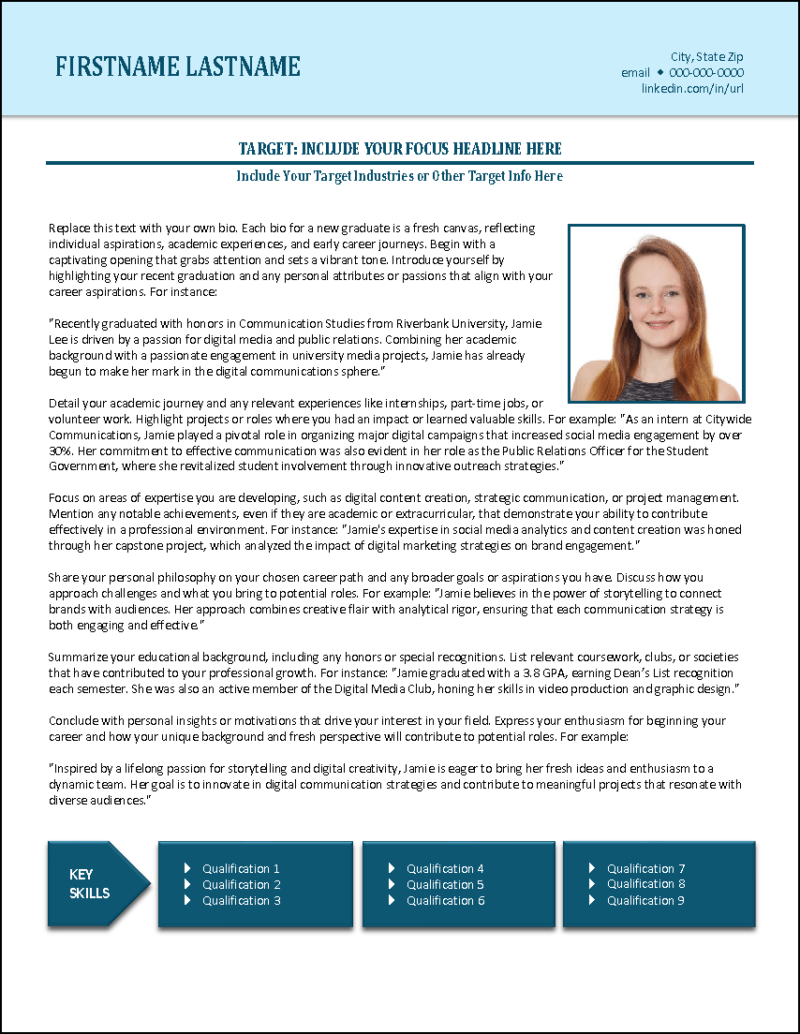 Student Toolkit: Bio, Addendum, References & Cover Letter Templates