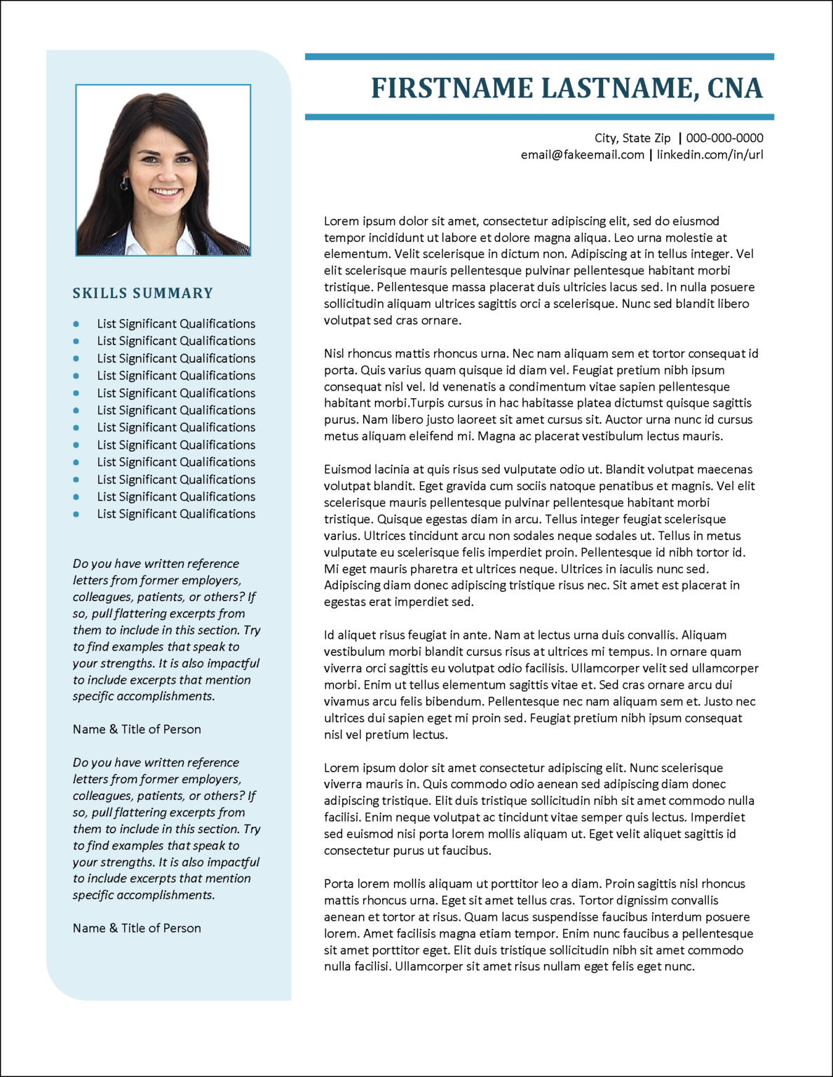 Professional CNA Resume Template | Distinctive Templates