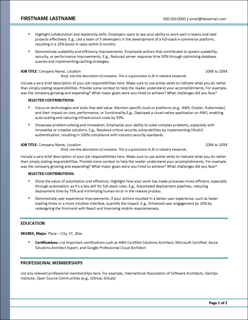 Full-Stack Developer Resume Template | Modern & ATS-Friendly