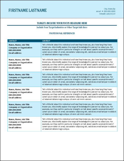 First Placement Resume Addendum, References, Bio & Cover Letter Templates