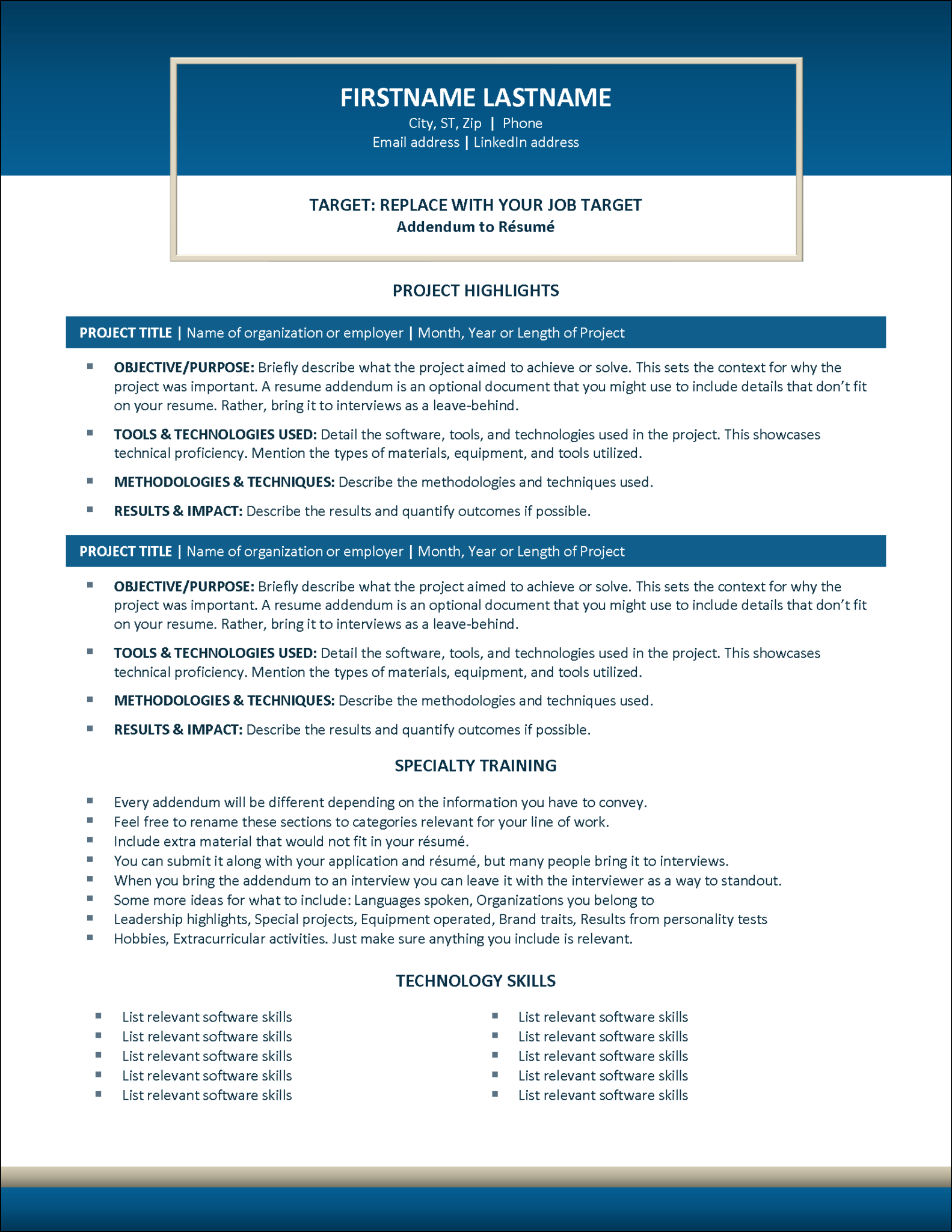 College Graduate Addendum, Bio, References & Cover Letter Templates