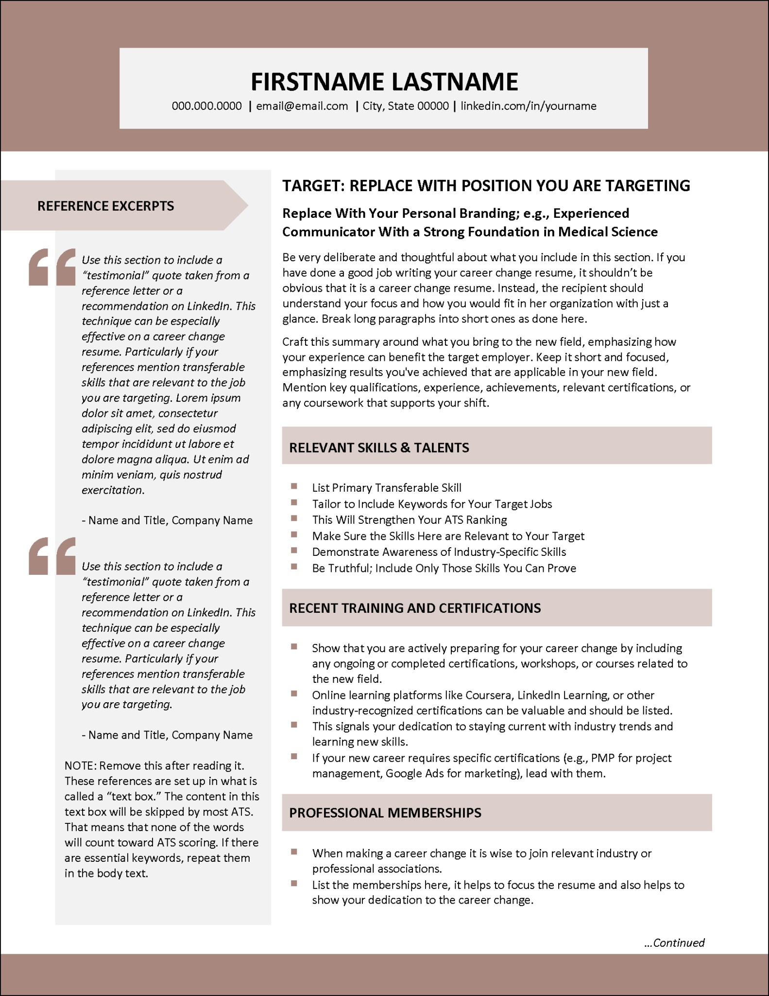 Career Transition Resume Template | Distinctive Templates