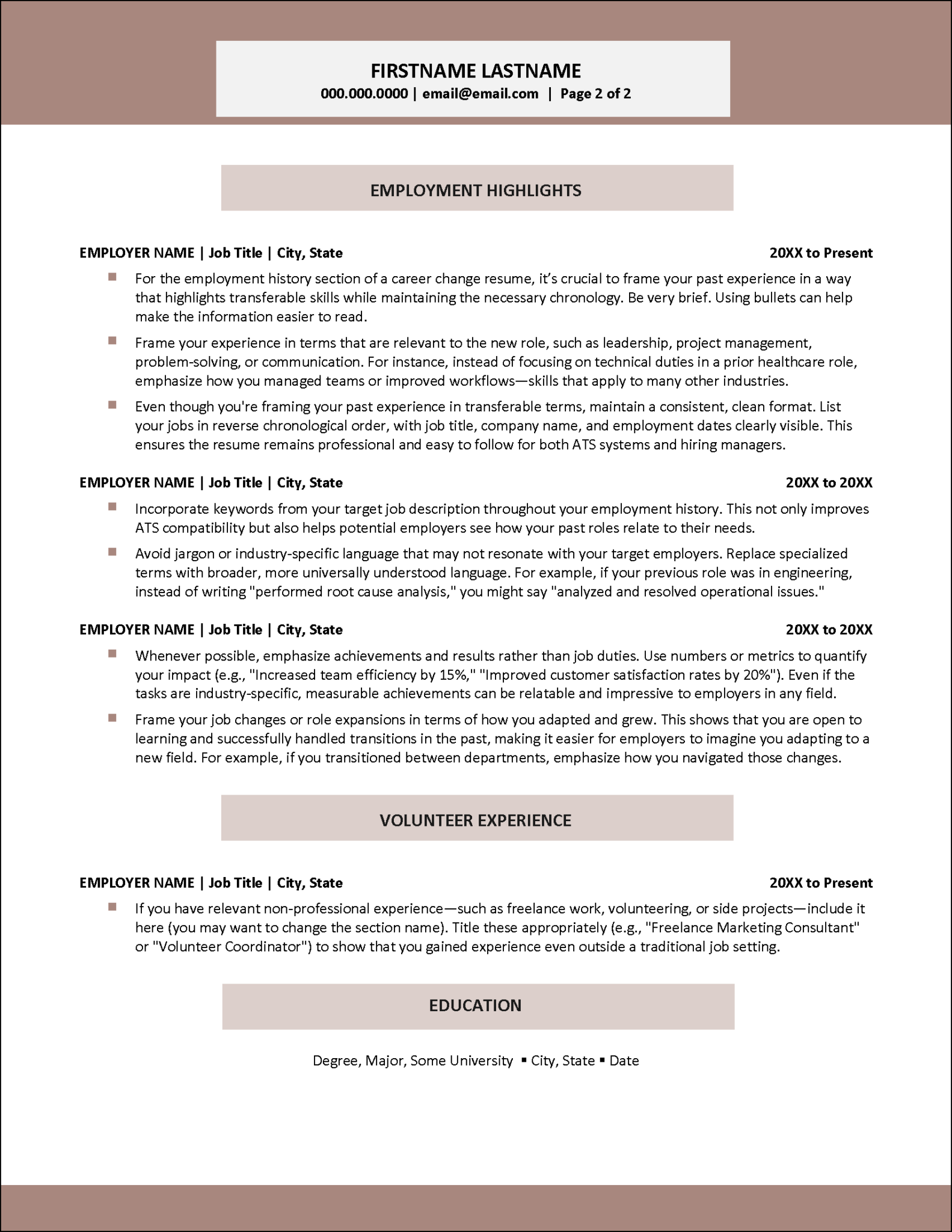 Career Transition Resume Template | Distinctive Templates